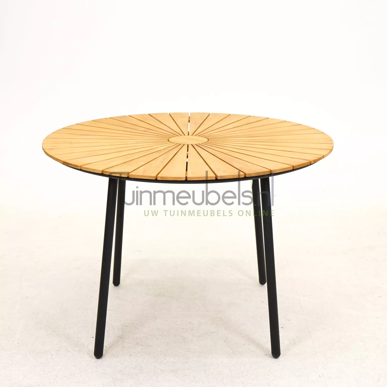 Lavras Dave Teak Tuintafel 110 cm Rond Vita - Tuinmeubels.nl