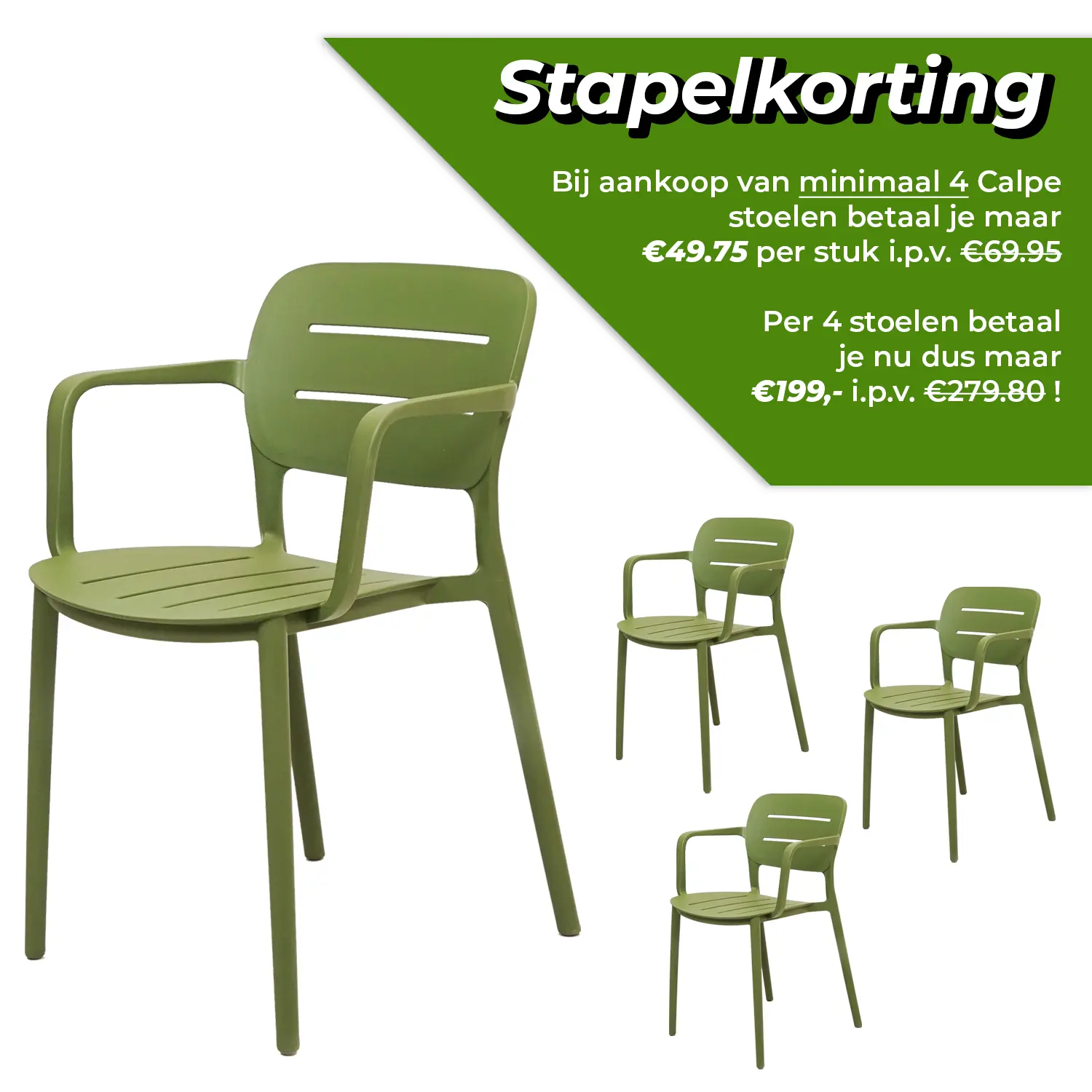 Tuinstoel Calpe Stapelbaar Groen Kunststof Stoel Buiten Tuin Vita ...